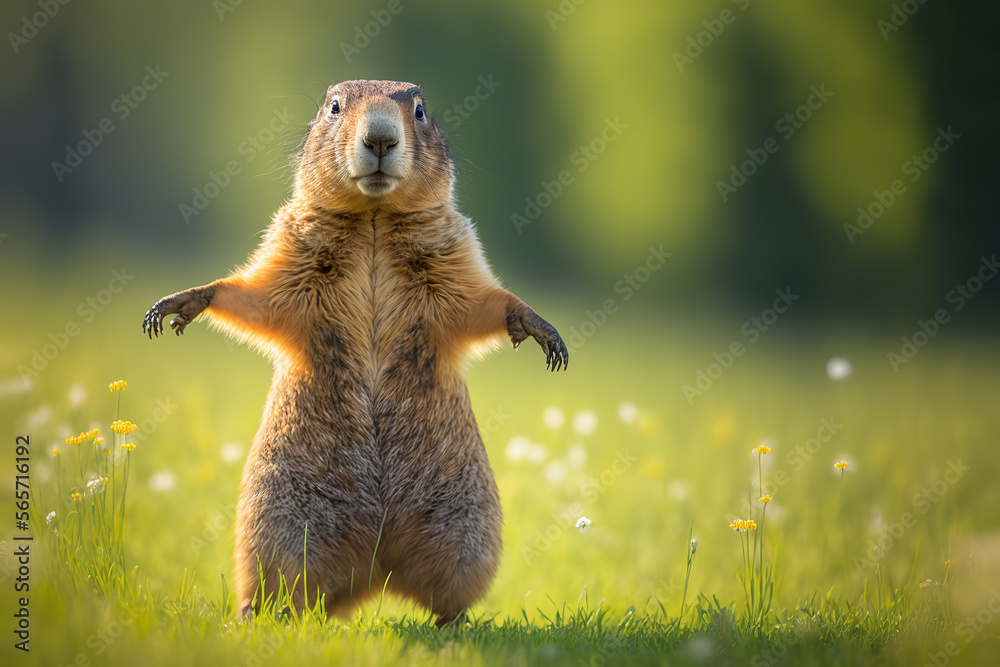 a groundhog standing on its hind legs in the grass, art illustration Stock Illustration | Adobe ...
