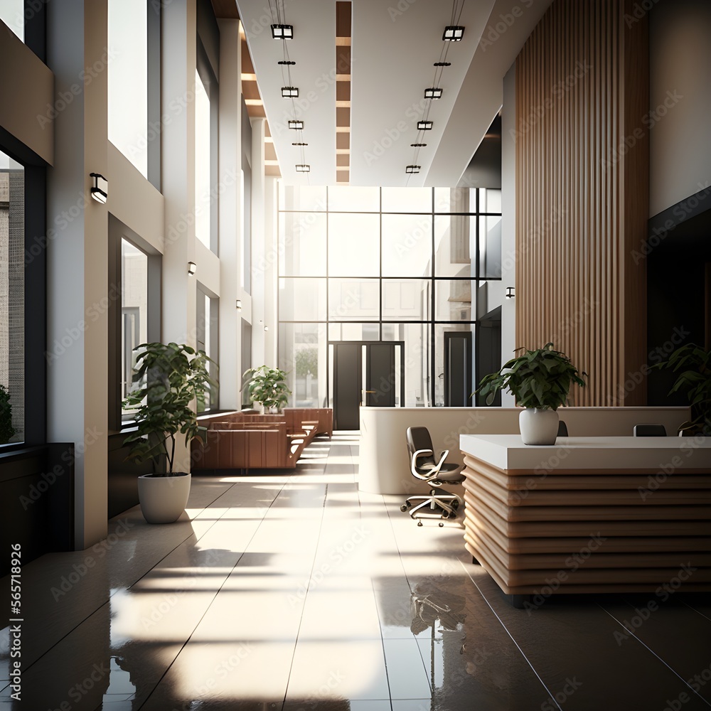 office building big lobby interior design front view minimalist style ...