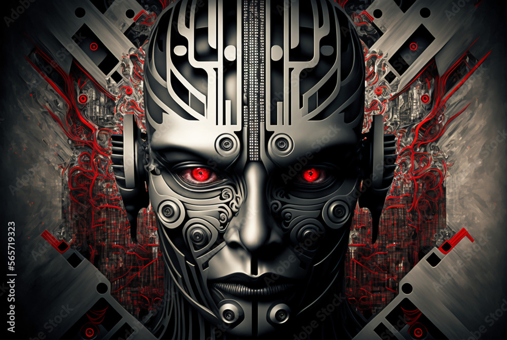 Evil artificial intelligence, robot metallicfigure, science fiction ...