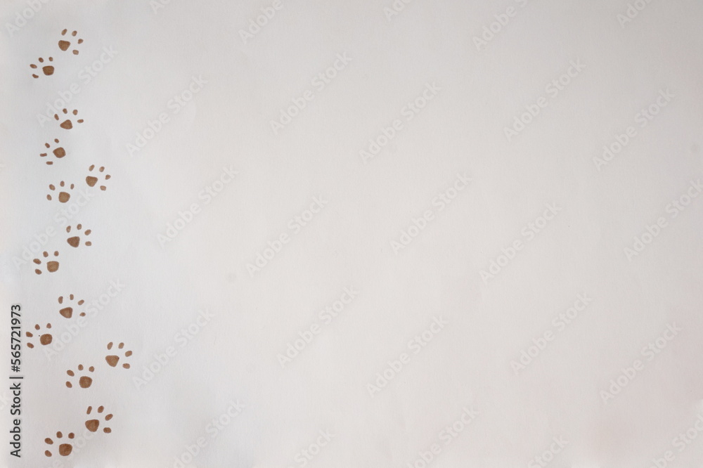 Little Brown Watercolor Paw Prints on Right Horizontal Border of White ...
