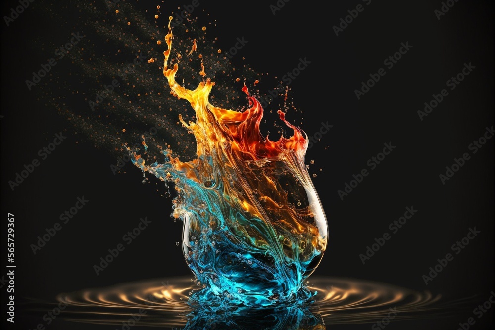 Fire and water splash. Dynamic concept of two opposite elements. Heat ...