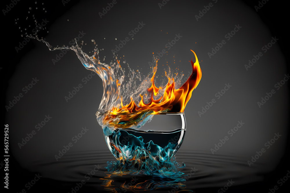 Fire and water splash. Dynamic concept of two opposite elements. Heat ...
