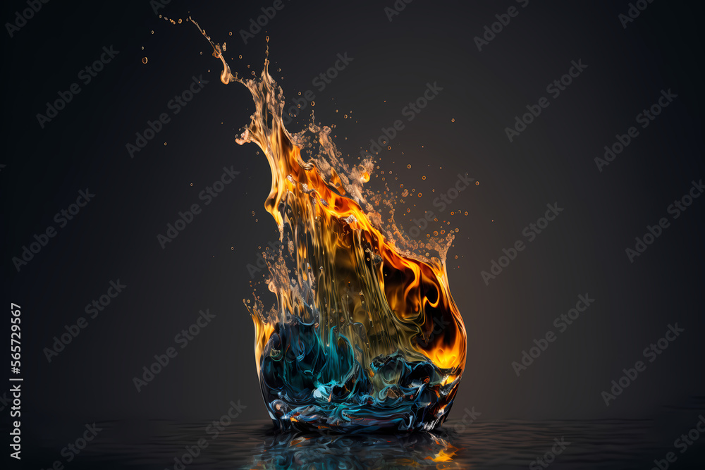 Fire and water splash. Dynamic concept of two opposite elements. Heat ...