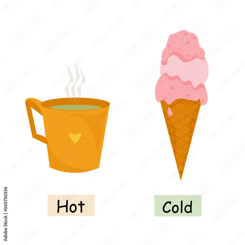 learning the opposite adjectives cold and hot. cold delicious ice cream ...