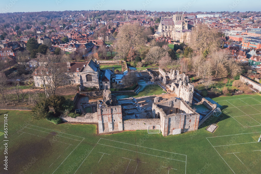 Beautiful aerial view of the famous English Heritage site, Wolvesey ...