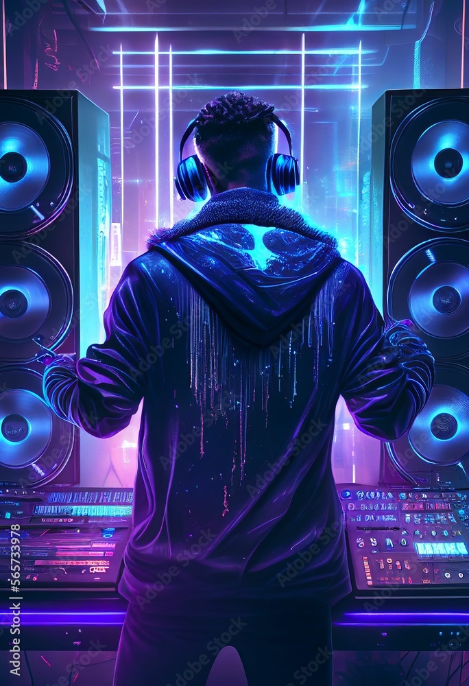 DJ player audio mixing electronic music in a nightclub party Created ...