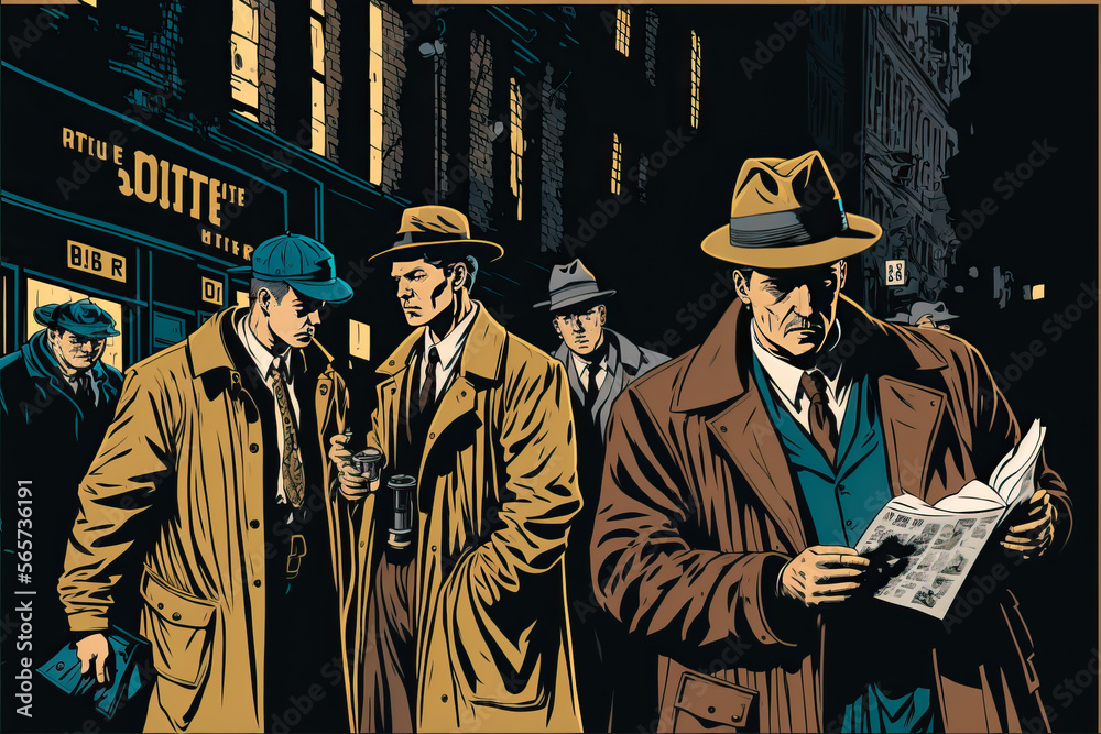 Cartoon-style illustration depicting a group of detectives solving ...