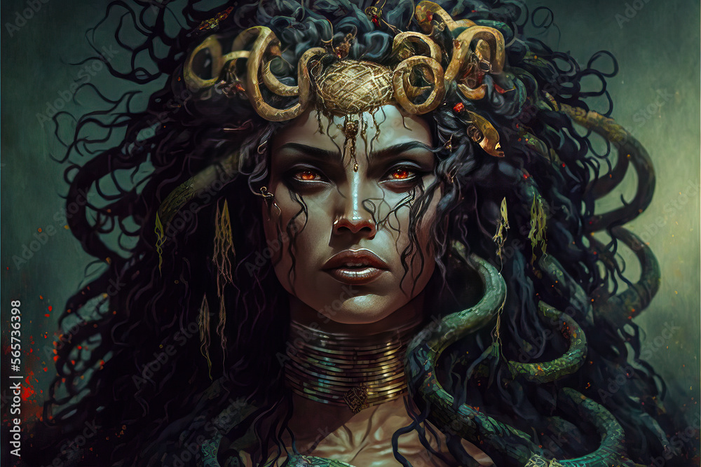 Medusa a mythological woman with snakes for hair. Greek mythology creature illustration. Legend ...