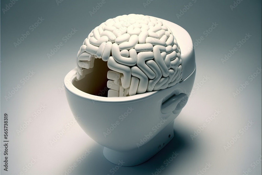 Brain made of toilet bowl, concept of consuming useless information ...