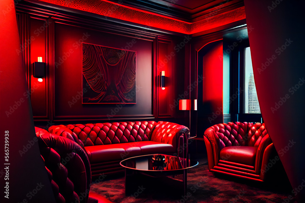 Red Interior of luxury nightclub, restaurant. Lounge bar. Generative AI ...