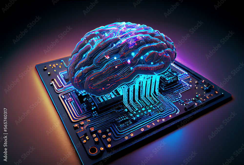 human brain as processor of a computer circuit board, neural network ...