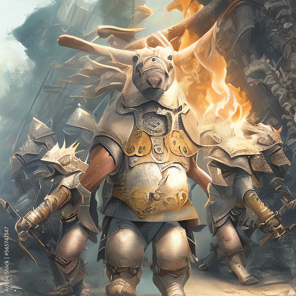 AI generated mythical fighter with other fighters in firefight Stock ...