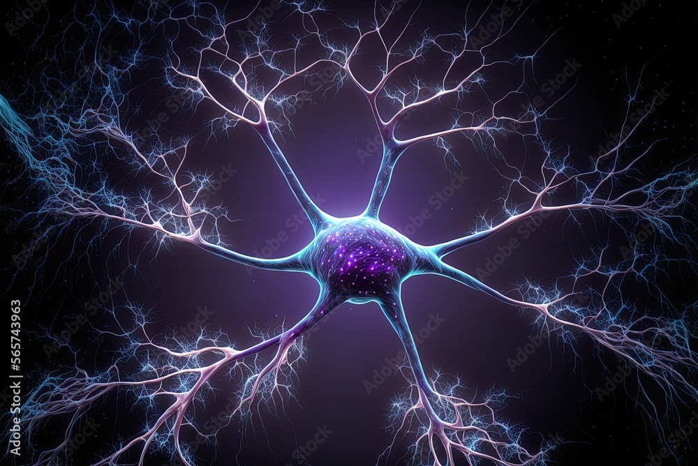 ภาพประกอบสต็อก Graphic depiction of a neuron cell's neural connections ...