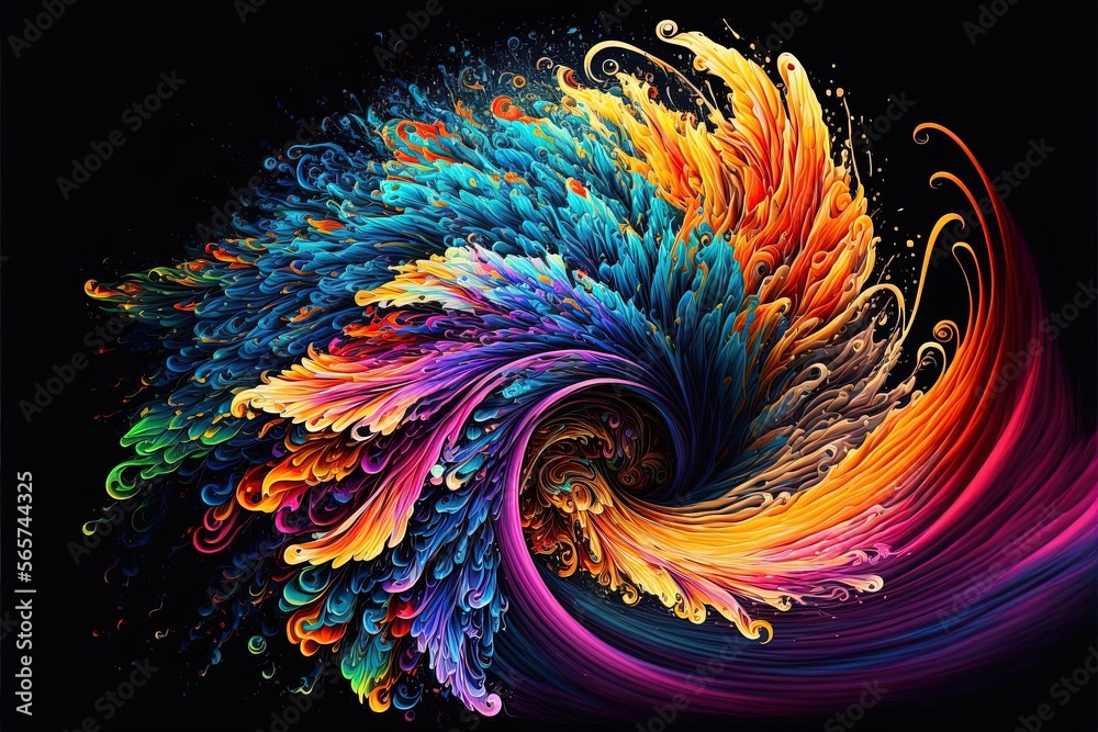 Abstract colorful bright vivid colors liquid acrylic paint motion flow ...