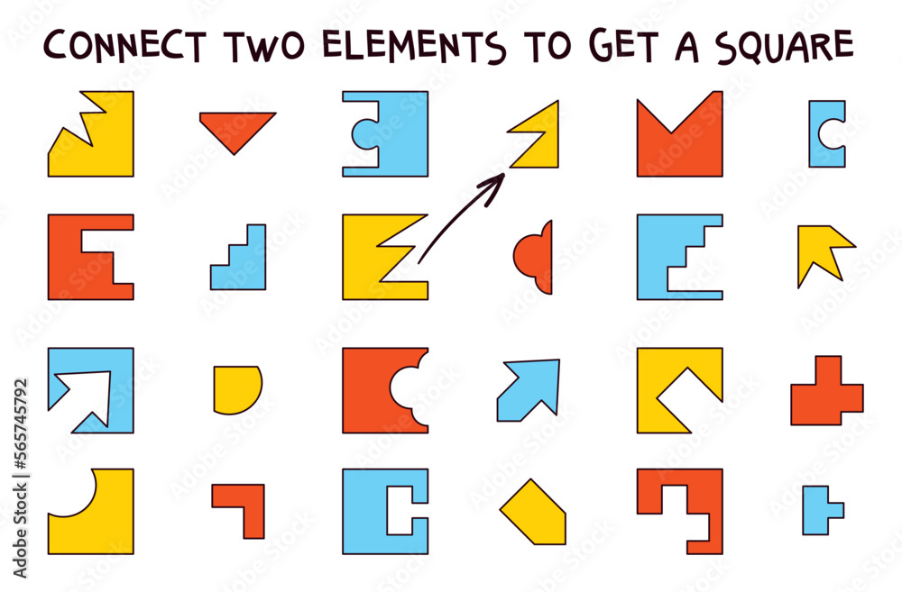 Connect two elements to get a square. Educational game for children ...
