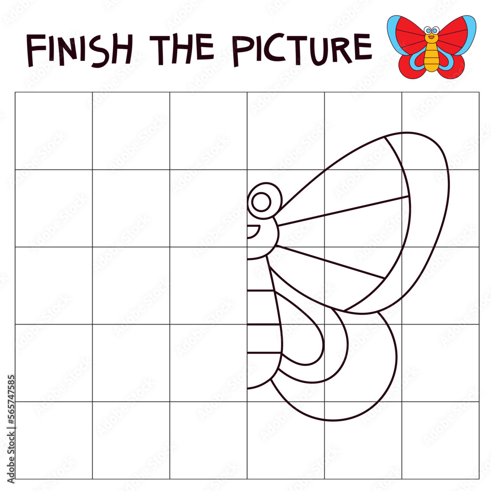 Finish the drawing of butterfly. Educational game for children. Cartoon ...