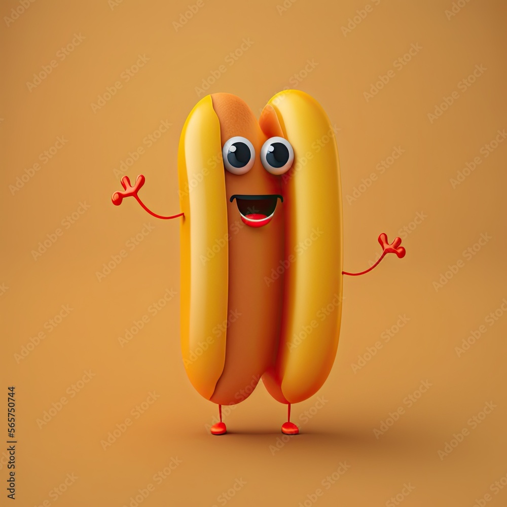 Cute Cartoon Hot Dog Character (Generative AI) Stock Illustration ...