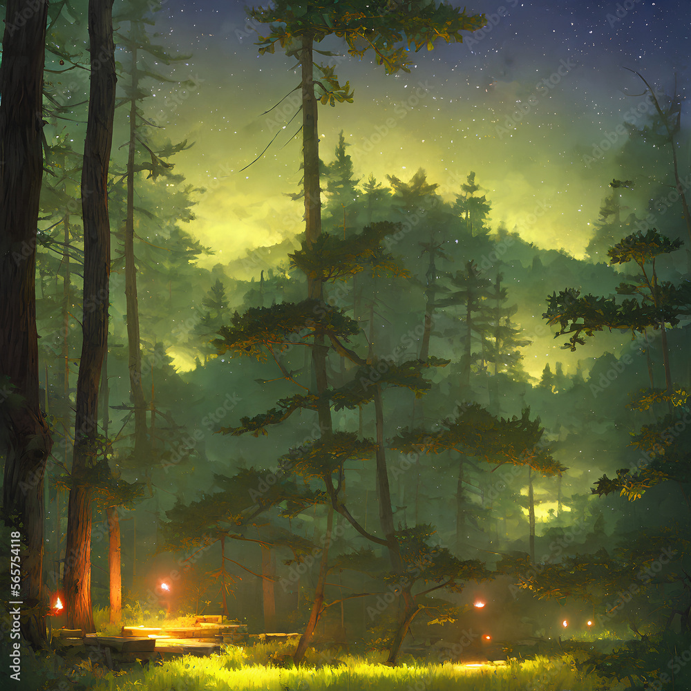 Meadow Forest With Fireflies 01- Background for Level Design, RPG and ...