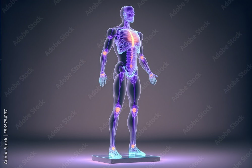 Human body x-ray scan illustrating skeleton and energy. Illustration ...