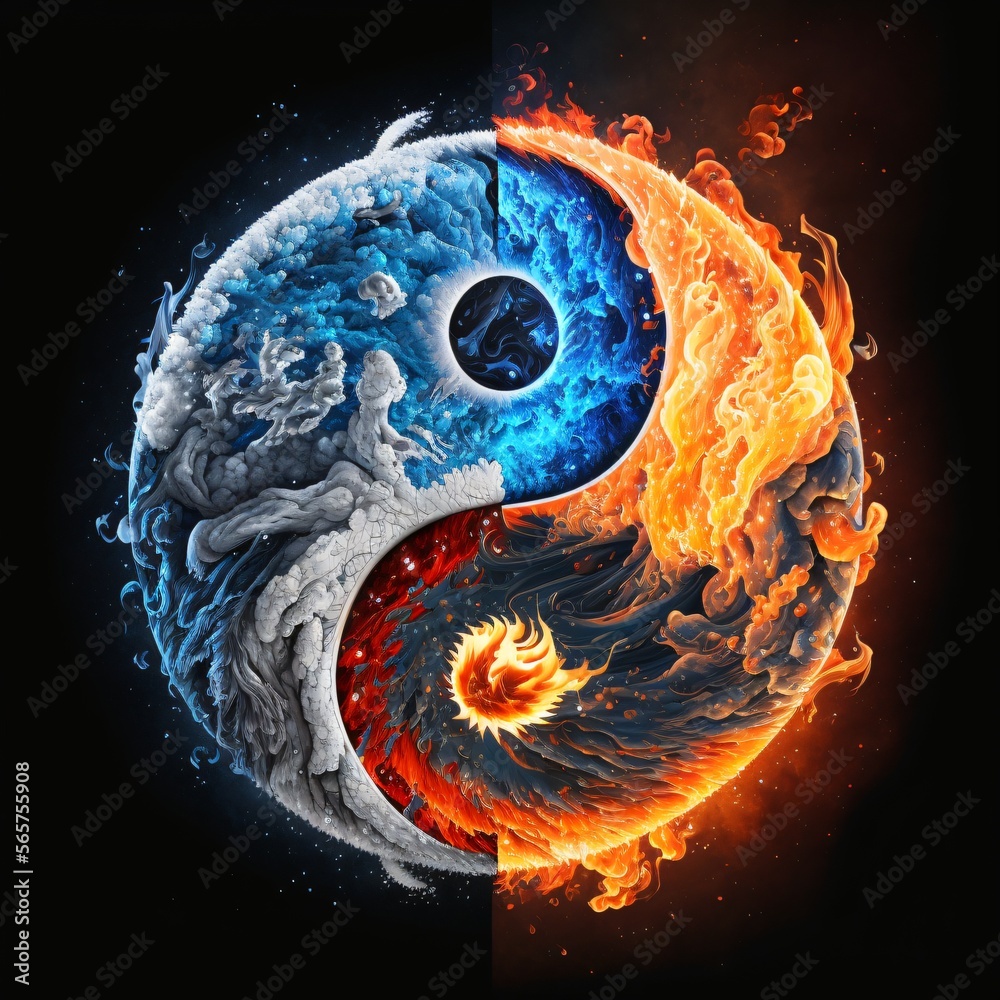 yin yang symbol with fire and ice, generative ai Stock Illustration ...