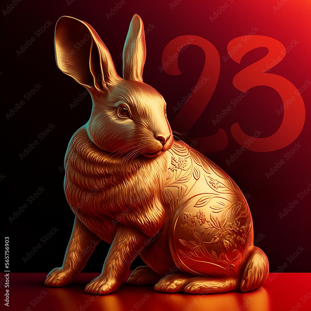 Chinese New Year, year of the rabbit. Year 2023 with golden realistic ...