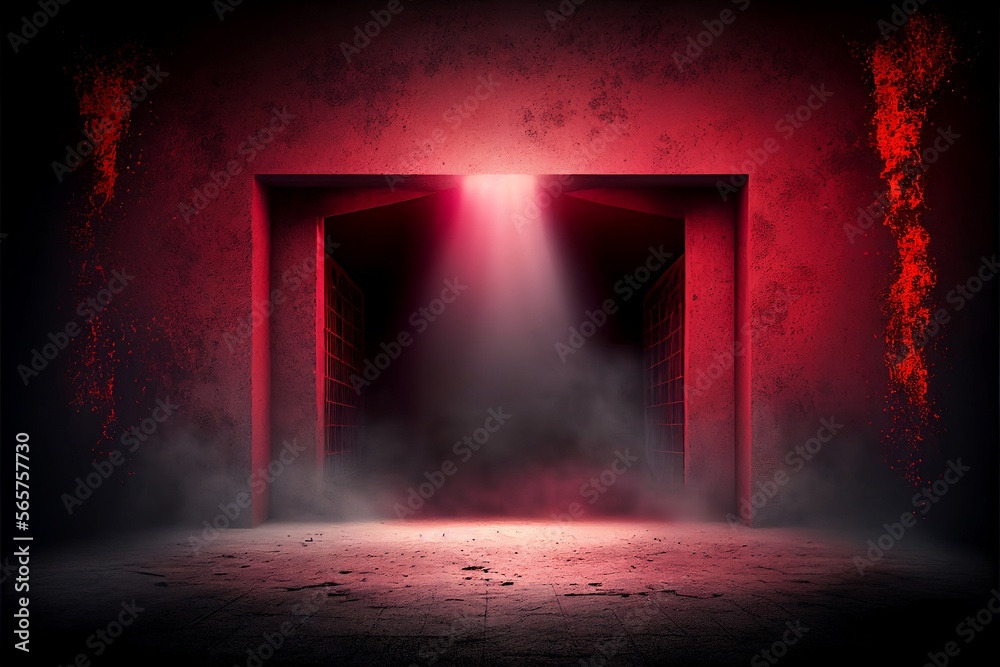 The dark stage shows, dark red background, an empty dark scene, neon ...