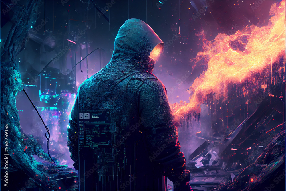 Hacker making threat of cyberattack of computer security. Skull pirate, online cyberattack, hack ...