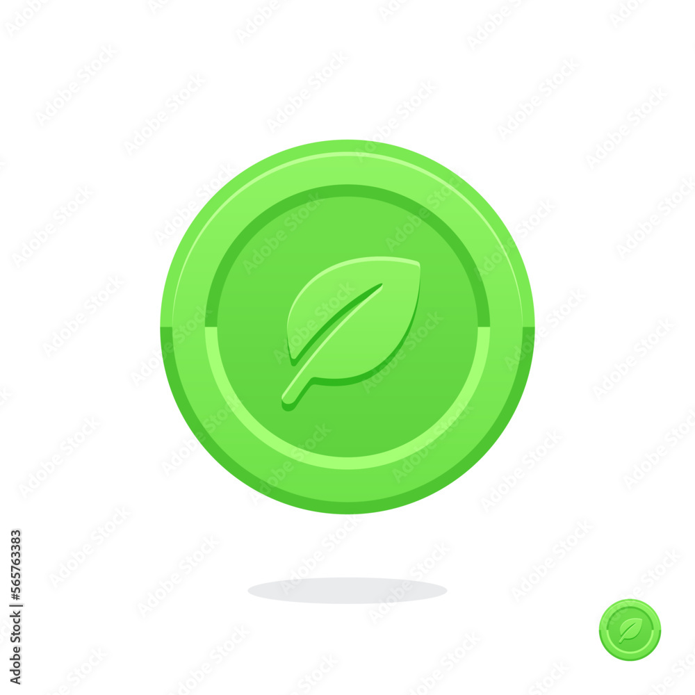 Game coin. Coin with leaf. Coin icon. Money symbol. Treasure sign ...
