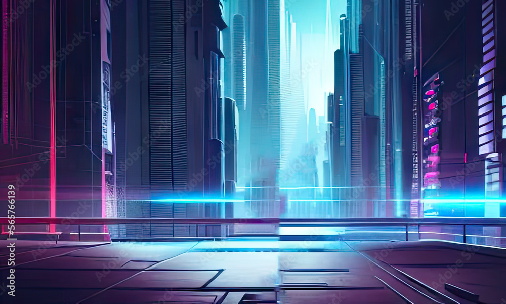 Cyberpunk futuristic city background illustration. generative ai. Stock ...