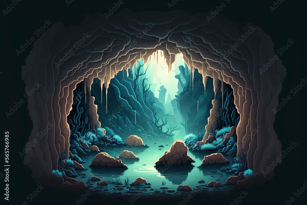 cartoon illustration, fantasy cave, generative AI Stock Illustration ...