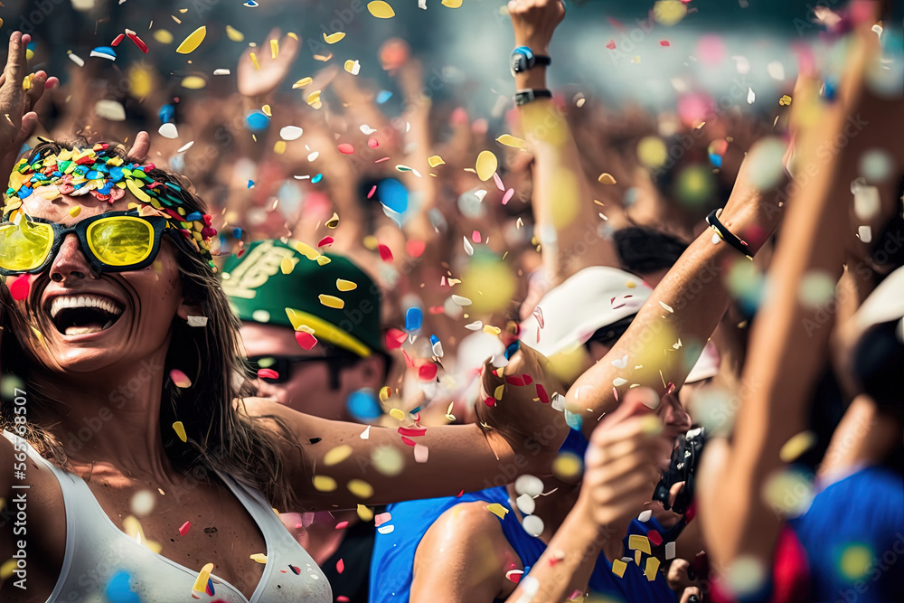 Confetti and Cheerful Crowds at a Summer Carnival Party. Generative AI ...