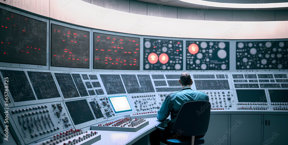 Electrical station, Central control panel of nuclear power plant ...