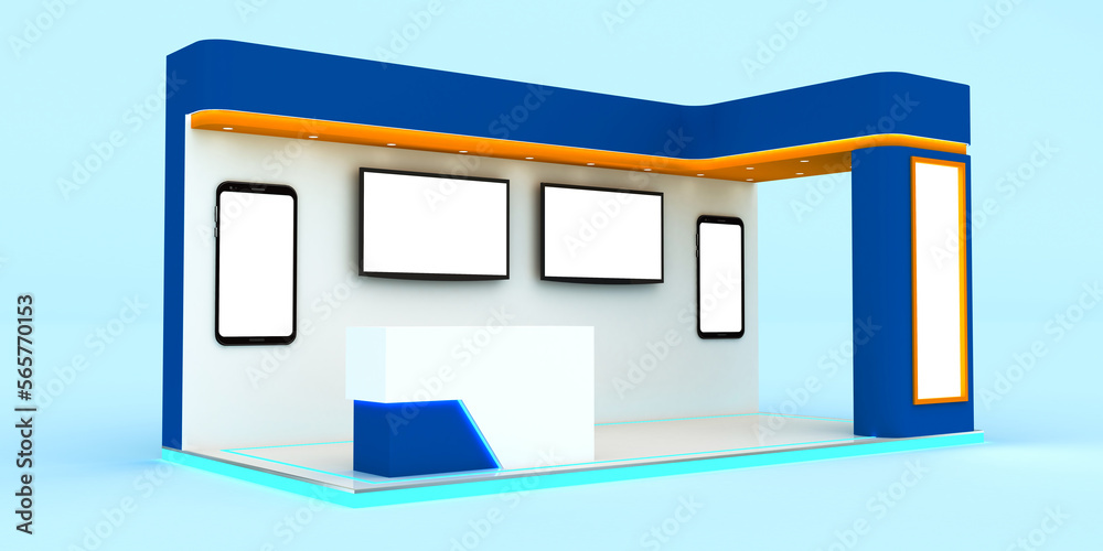 3d illustration stand booth 6x3 m digital technology decoration style ...