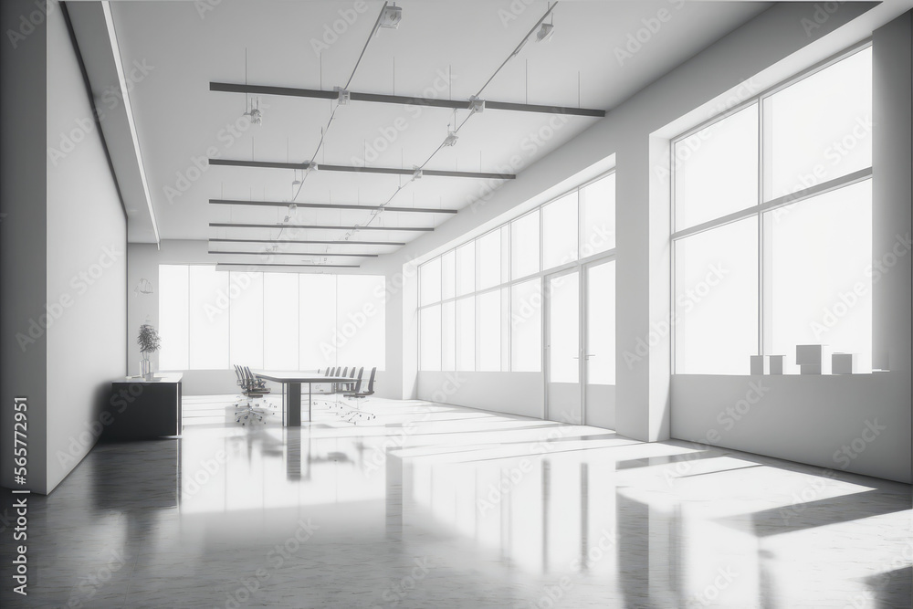 Empty modern office background . Workspace interior design white color ...