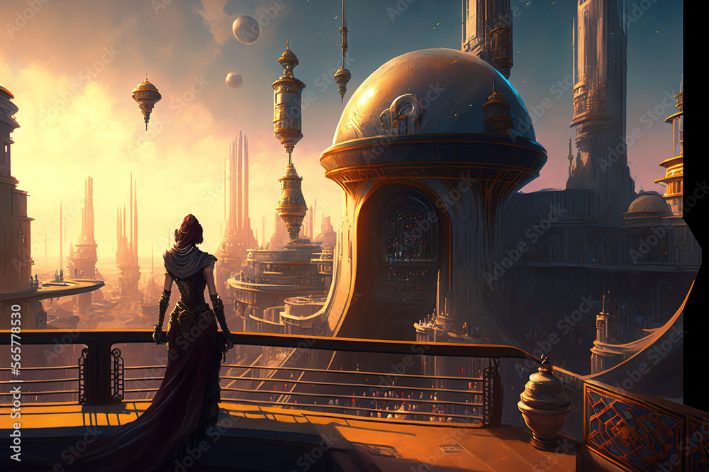 Sci-fi movie fantasy city building with outer star architecture from ...