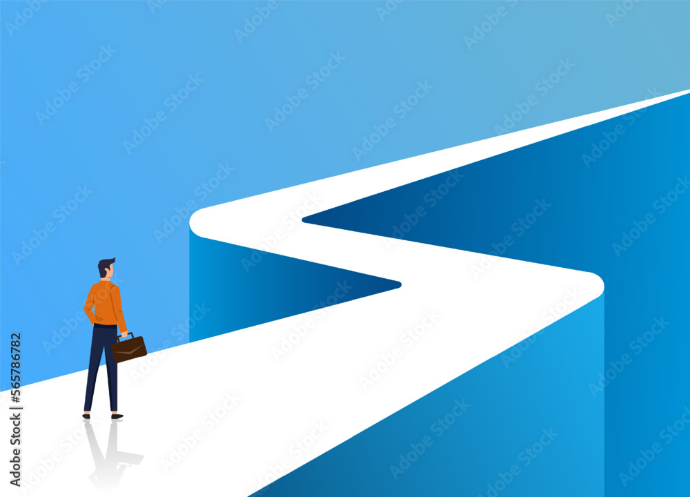 Businessman standing on long winding path going to success in the ...