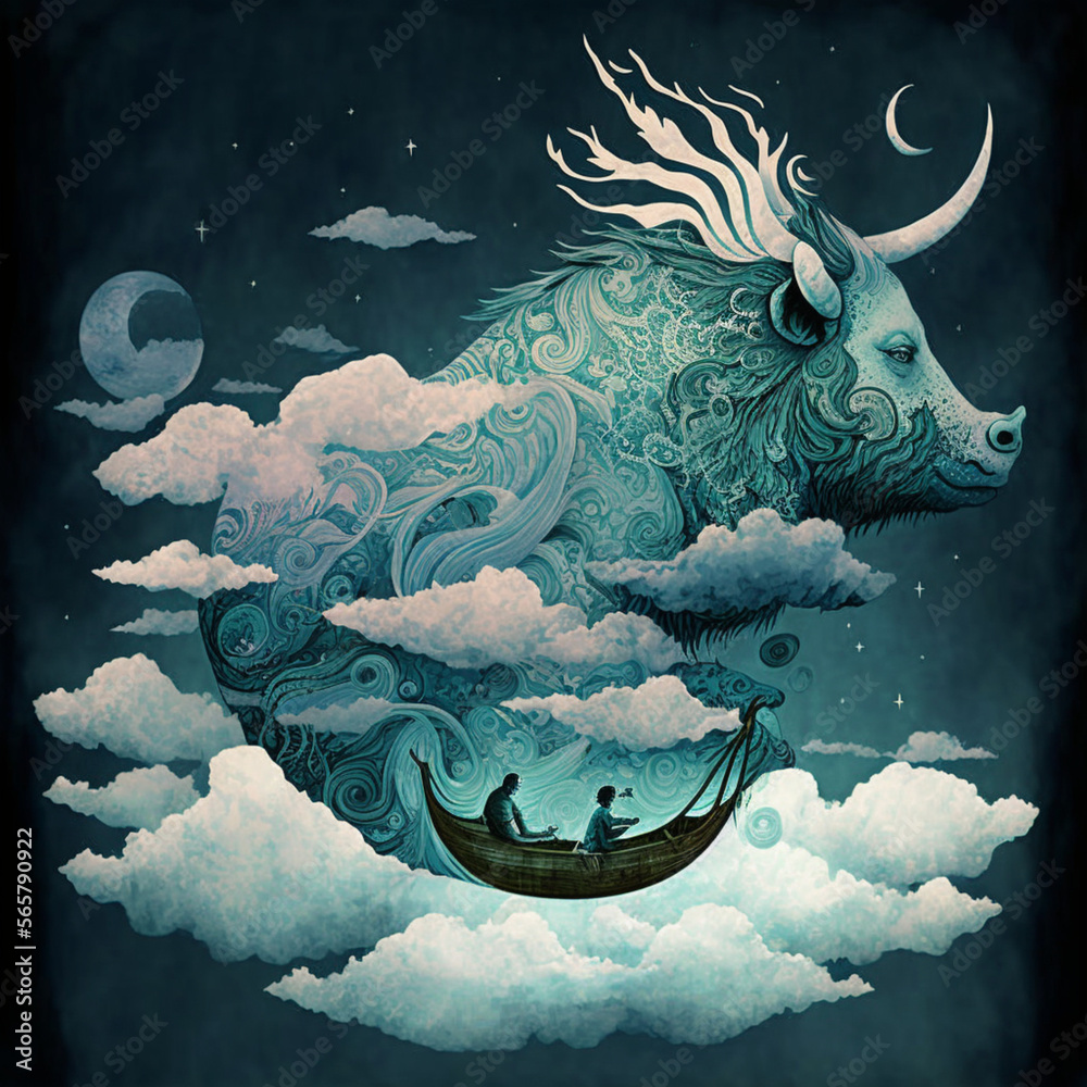 Mythical creatures, in sky, floating, illustrated, drawn, like where ...