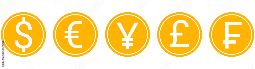 World currencies icons set on transparent background. World's strongest ...
