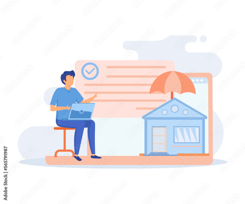 Insurance illustration. Characters presenting car, property and family ...