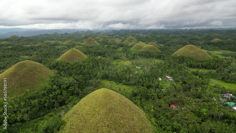 Aerial view of the beautiful numerous chocolate hills, a geological ...