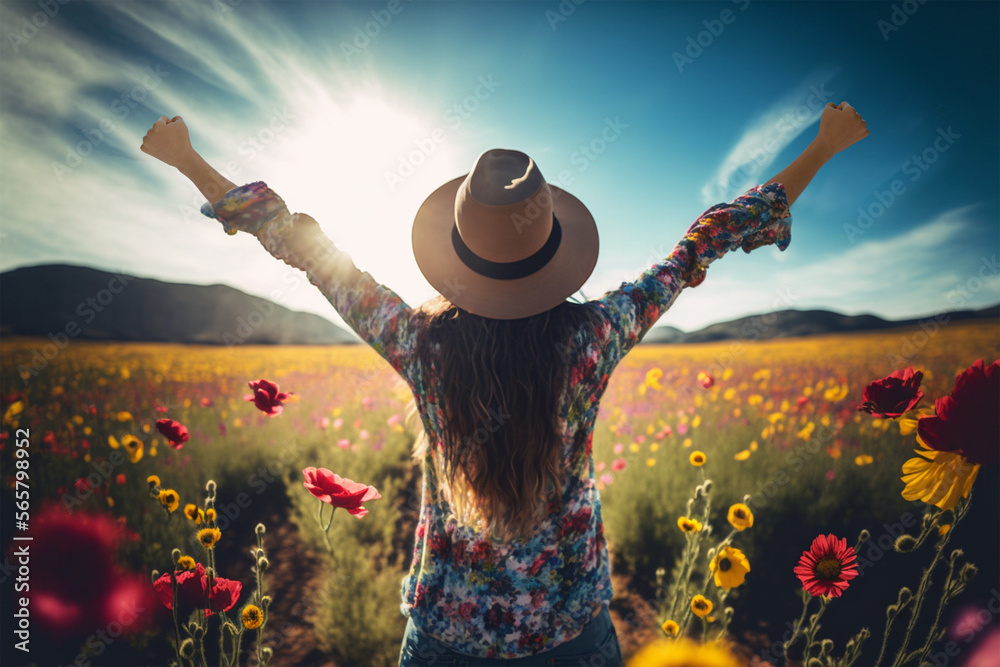 Beautiful woman happy to be alive. (AI Generated) Stock Illustration ...