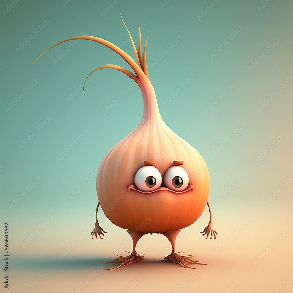 3D Cute Cartoon onion Character. Generative AI. Lovely onion. Stock ...