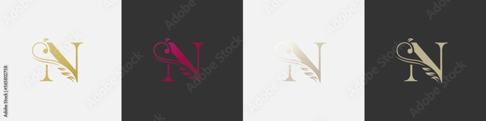 letter n beauty logo with flourish ornament Stock Vector | Adobe Stock