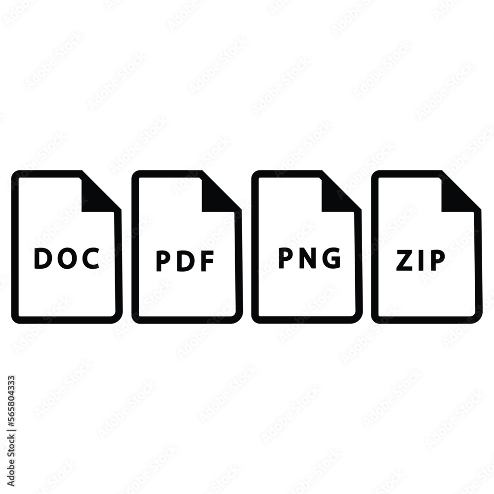 Document file icons. DOC, PDF, PNG, ZIP. Set of icons isolated on white ...