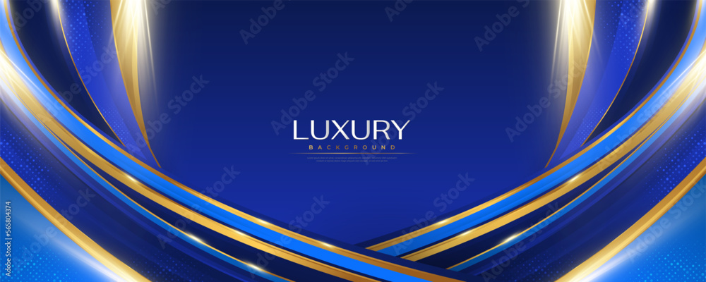 Luxury Blue and Gold Background in Paper Cut Style with Shining Golden ...