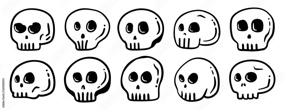 Simple skull line art design vector bundle collection. Hand drawn ...