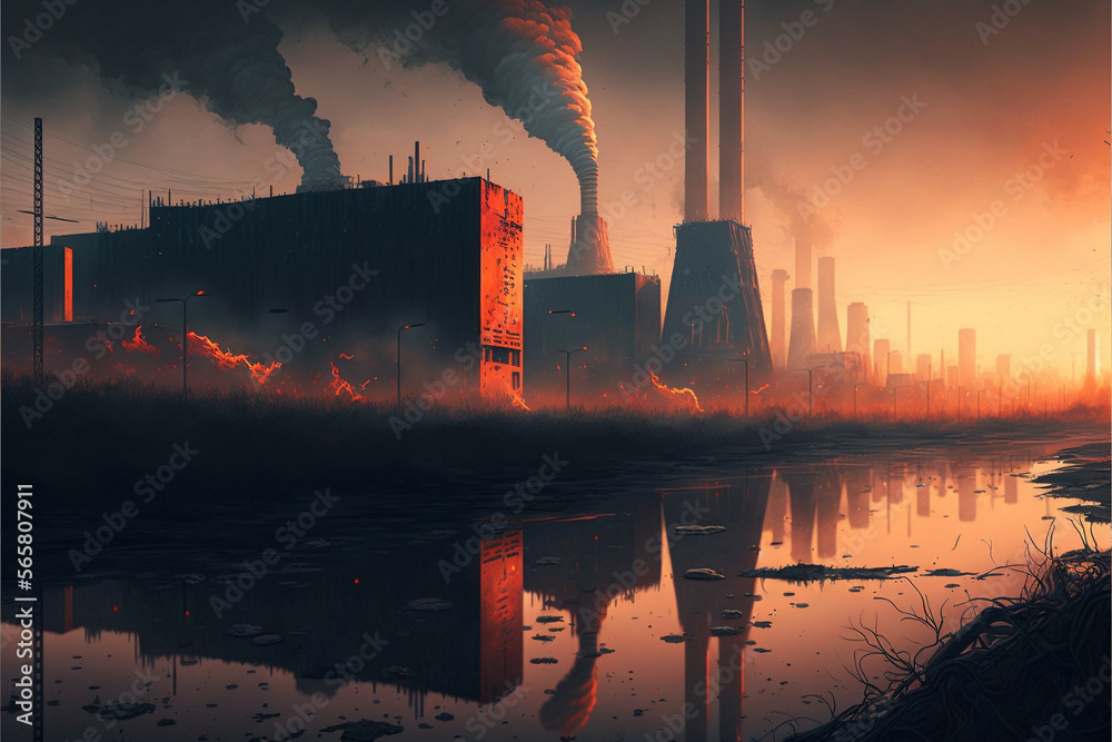 Polluted City with Toxic smoke and covered sky. Environmental disaster ...