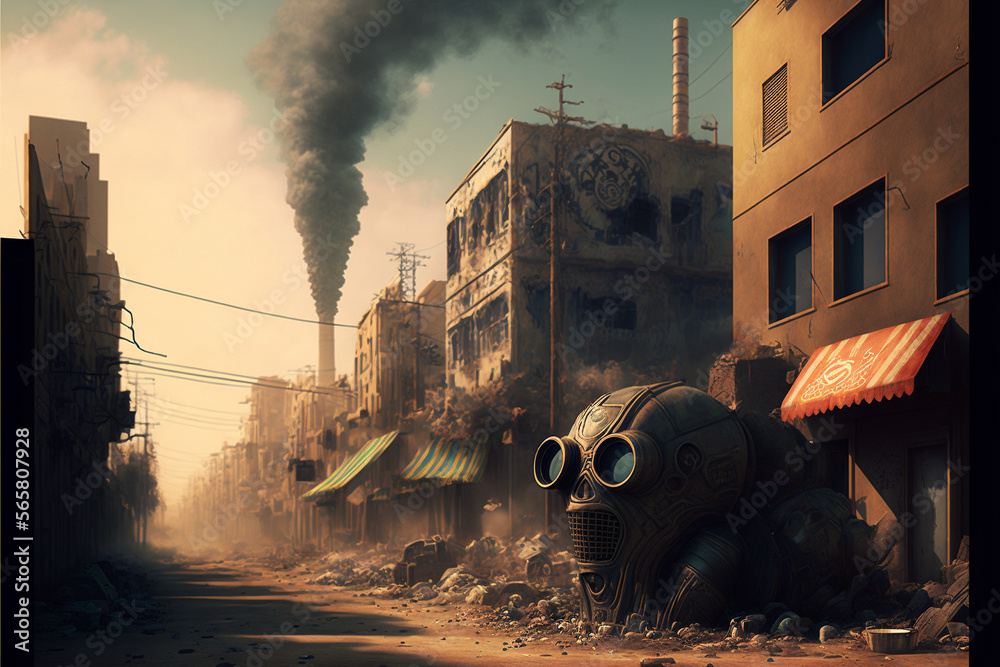 Polluted City with Toxic smoke and covered sky. Environmental disaster ...