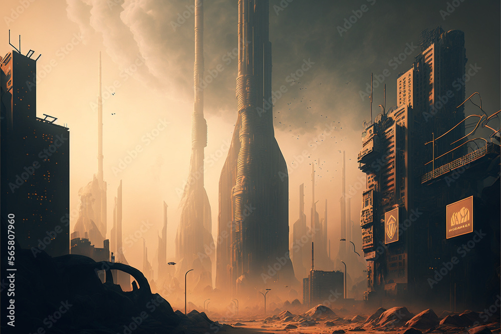 Polluted City with Toxic smoke and covered sky. Environmental disaster ...