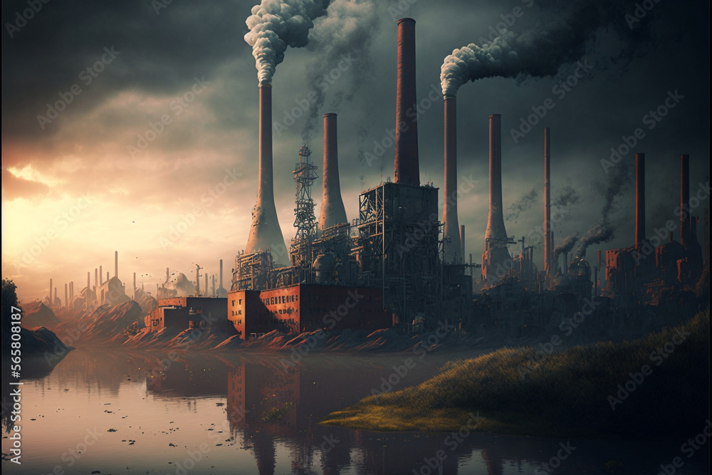 Polluted City with Toxic smoke and covered sky. Environmental disaster ...